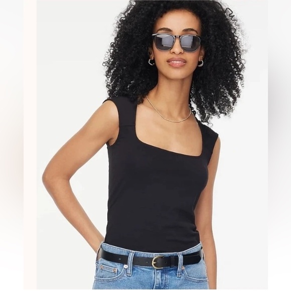 J. Crew | Tops | J Crew Black Cap Sleeve Square Neck Blouse M Nwt ...